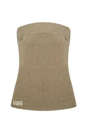 PCFG Linen Blend Strap Top - Beige