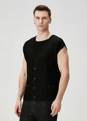 PCFG Sleeveless V-neck Knit Vest - Black