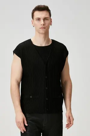 PCFG Sleeveless V-neck Knit Vest - Black