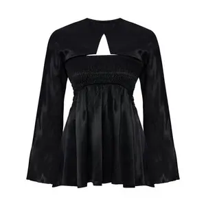 PCFG Long Sleeve Mini Dress With Open Back And Tie Detail