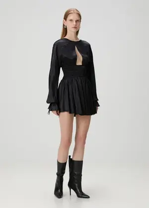 PCFG Long Sleeve Mini Dress With Open Back And Tie Detail
