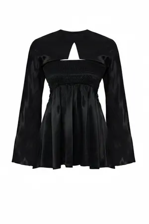 PCFG Long Sleeve Mini Dress With Open Back And Tie Detail - Black