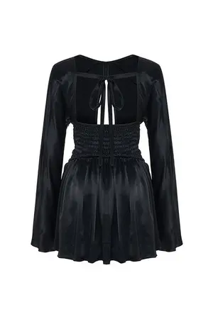 PCFG Long Sleeve Mini Dress With Open Back And Tie Detail