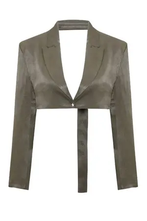 PCFG Linen Blend Crop Woven Jacket - Beige