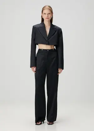 PCFG Linen Blend Crop Woven Jacket - Black