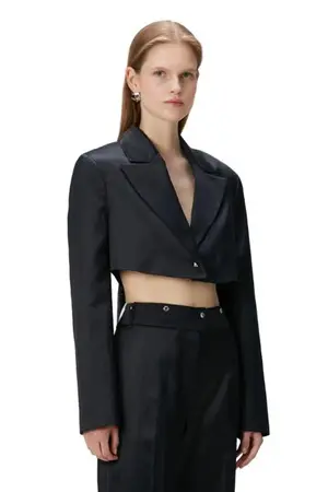 PCFG Linen Blend Crop Woven Jacket - Black
