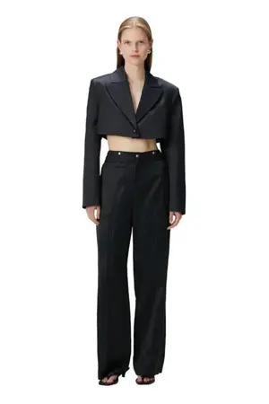 PCFG Linen Blend Crop Woven Jacket - Black