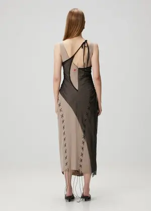 PCFG Asymmetrical Tulle Overlay Dress - Beige