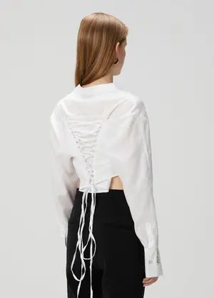 PCFG Pure Cotton Cropped Shirt With Lace-up Detail