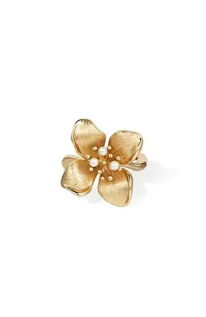 RETRO CHIC Iris Blossom Ring - Gold & White
