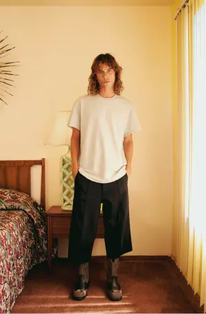 PCFG Cotton Woven Pleated Cropped Trousers