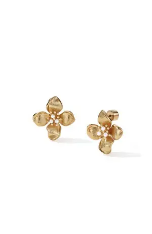 RETRO CHIC Iris Blossom Stud Earrings - Gold & White