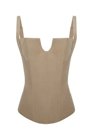 PCFG Corset Top With Back Zipper - Beige