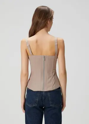 PCFG Corset Top With Back Zipper - Beige
