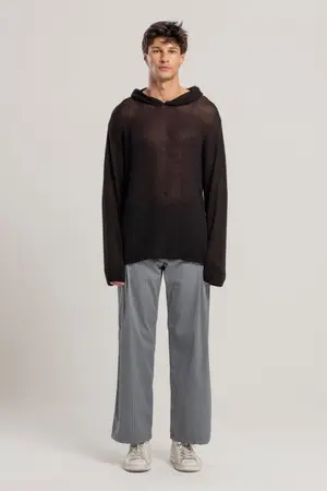 PCFG Cotton Blend Knitted Hoodie With Woven Patch