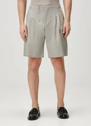 PCFG Cotton Woven Pleated Shorts With Zip Detail