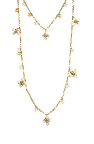 RETRO CHIC Iris Blossom Statement Necklace - White & Gold