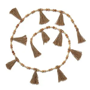 TAG Bead And Jute Tassel Garland Beige Decorative Wall Decor - Brown