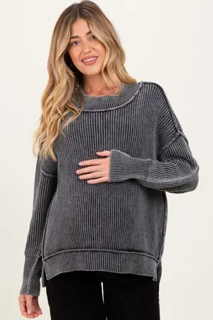 PINKBLUSH Oversized Maternity Sweater With Side Slits Black