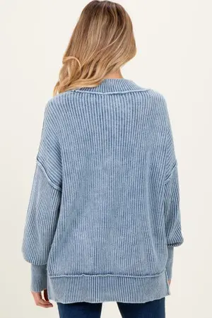 PINKBLUSH Oversized Maternity Sweater With Side Slits - Blue