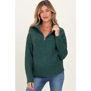 PINKBLUSH Half Zip Pullover Sweater - Green