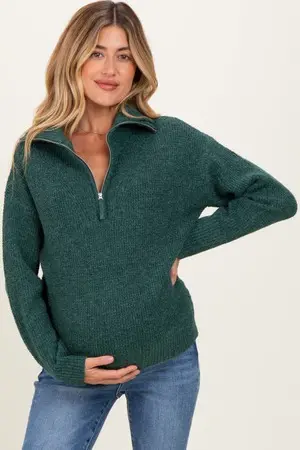 PINKBLUSH Half Zip Pullover Sweater - Green