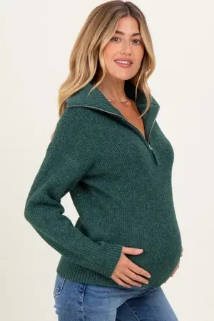 PINKBLUSH Half Zip Pullover Sweater - Green
