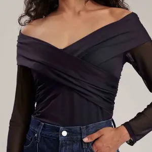 Anne Fontaine Asymmetric Top With Stretch Mesh Sleeves