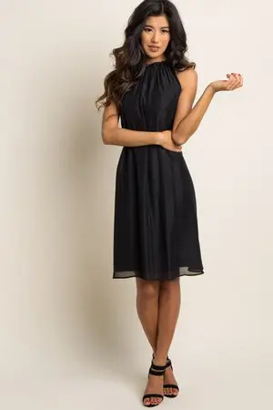 PINKBLUSH Chiffon High Neck Maternity Dress Black
