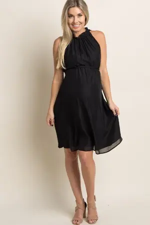 PINKBLUSH Chiffon High Neck Maternity Dress - Black