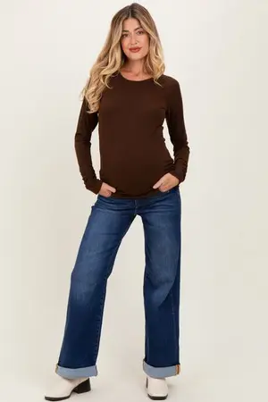 PINKBLUSH High-rise Wide-leg Maternity Jeans - Navy Blue