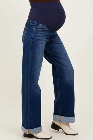PINKBLUSH High-rise Wide-leg Maternity Jeans - Navy Blue