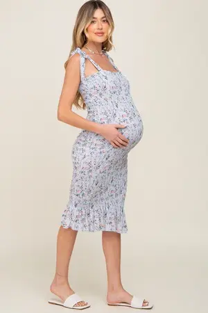 PINKBLUSH Floral Smocked Fitted Maternity Dress