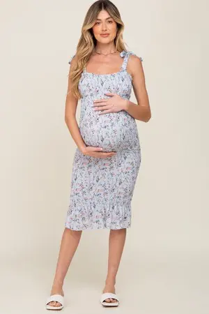 PINKBLUSH Floral Smocked Fitted Maternity Dress