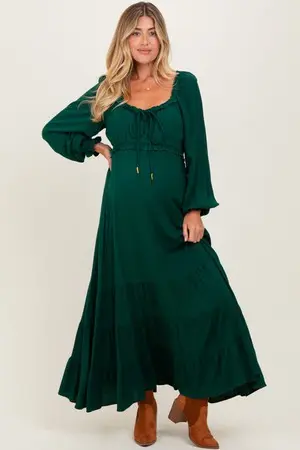 PINKBLUSH Ruffled Fit And Flare Maxi Dress - Forest Green