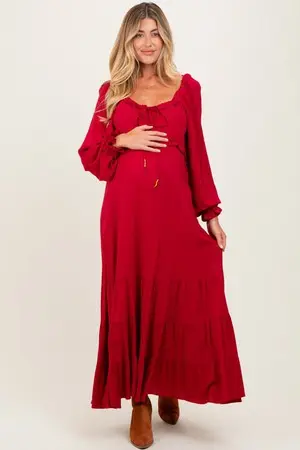 PINKBLUSH Ruffled Fit And Flare Maxi Dress - Red