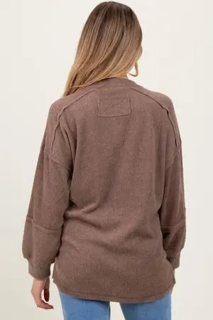PINKBLUSH Oversized Ribbed Knit Henley Sweater - Mocha