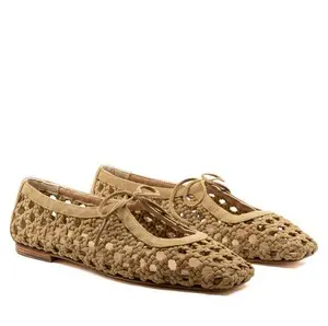 ANDREA GOMEZ Amelia Woven Suede Ballerinas - Beige