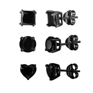 DONATELLO GIAN Set Of 3 Sterling Silver Stud Earrings - Black