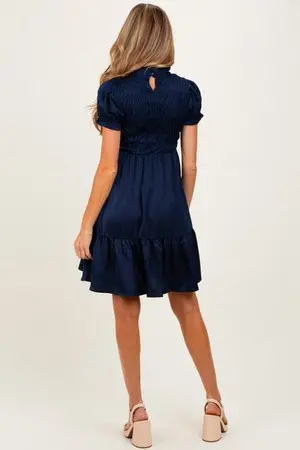 PINKBLUSH Satin Smocked Mock Neck Maternity Dress