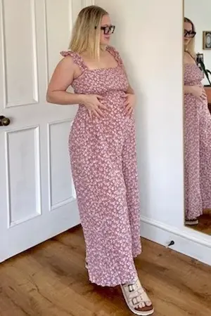 PINKBLUSH Floral Print Wide Leg Maternity Jumpsuit - Mauve
