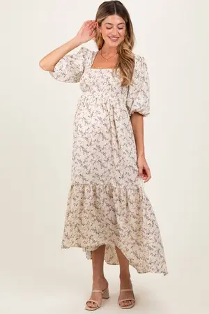 PINKBLUSH Floral Smocked Hi-low Maxi Dress