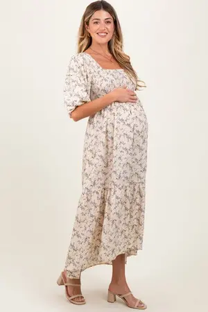 PINKBLUSH Floral Smocked Hi-low Maxi Dress