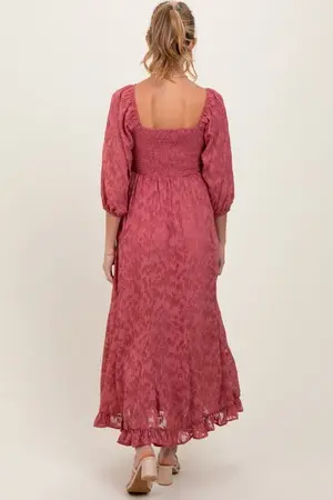 PINKBLUSH Textured Overlay Smocked Ruffled Hem Maxi Dress