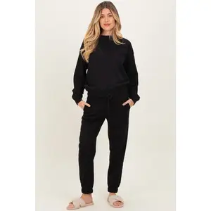 PINKBLUSH Fleece Long Sleeve Pullover & Jogger Set - Black