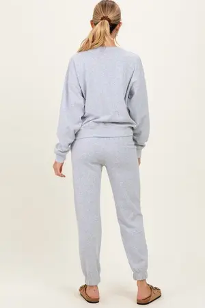 PINKBLUSH Fleece Long Sleeve Pullover & Jogger Set - Grey
