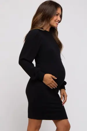 PINKBLUSH Ribbed Long Sleeve Mock Neck Dress