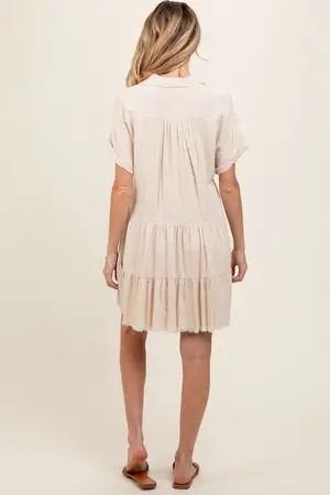 PINKBLUSH Tiered Linen Maternity Dress - Cream
