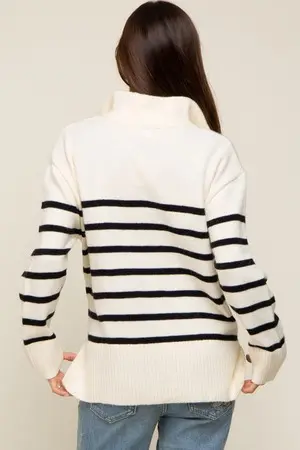 PINKBLUSH Striped Half Zip Maternity Sweater