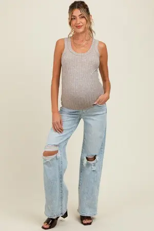 PINKBLUSH Distressed Wide Leg Maternity Jeans